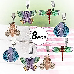8 Pack Vintage Tablecloth Weights on Clip Hangers,Cast Iron Butterfly Dragonfly Ladybug Tablecloth Pendant for Outdoor Garden Party Picnic Table Covers