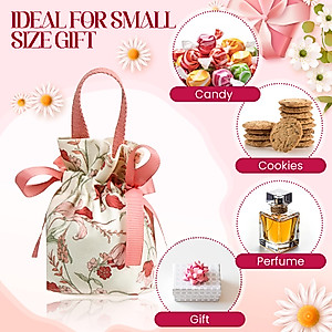 Liobelon 8 Pieces Floral Small Gift Bags with Handles 5.5 x 3.7 x 2.3'' Canvas Small Candy Bag Tea Party Favor Bags Wedding Favors Boxes for Party, Baby Shower,Bridal Shower (pink)