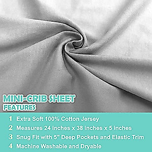 American Baby Company 100% Natural Cotton Jersey Knit Fitted Portable/Mini-Crib Sheet, Ash Gray, Soft Breathable, for Boys and Girls