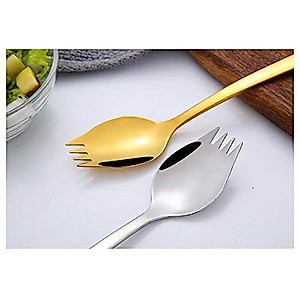 Mengbaobao 6-pack Gold Sporks Spoon Forks Long Handle Stainless Steel for Fruit Appetizer Dessert Salad Forks Noodle Spoon 8.1 inch