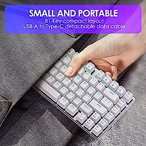 HUO JI E-Yooso Z-88 RGB Mechanical Gaming Keyboard, Metal Panel, Brown Switches, 75% Compact 81 Keys for Mac, PC, Silver and White