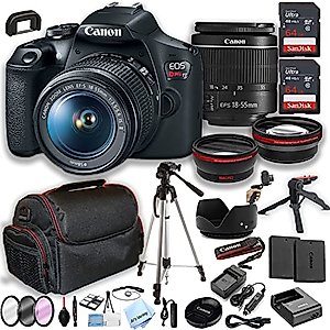 Canon EOS Rebel T7 DSLR Camera w/EF-S 18-55mm is II Zoom Lens + 2pcs 64GB Memory + Case+ Tripod + Steady Grip Pod + Filters + Macro + 2X Lens + 2X Batteries + More (35pc Bundle)