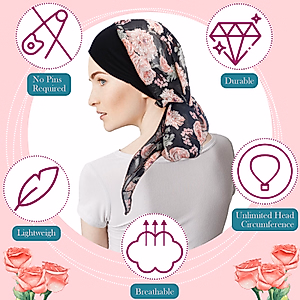 Vabean 4 Pcs Women Chemo Headwear Turbans Summer Head Scarf Patient Cancer Hats Headwrap for Long Hair or Hair Loss (Classic)
