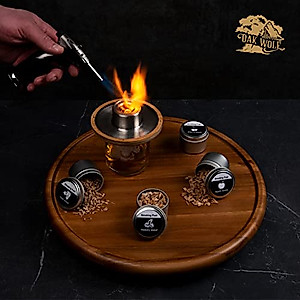 Oak Wolf Whiskey Smoker Kit With 4 Flavors of Wood Chips for Old Fashioned Cocktail Smoker - Stainless Steel Bourbon Smoker Kit Also Includes a Strainer & Brush - Bourbon & Whiskey Enthusiasts