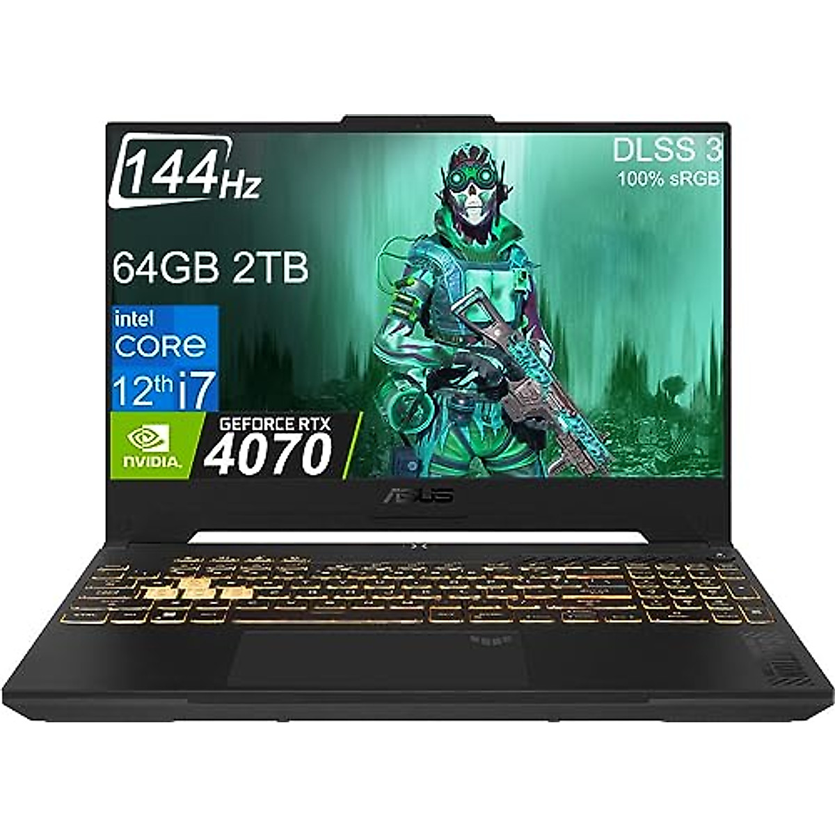2023 ASUS TUF F15 15.6" 144Hz FHD (Intel 12th Gen Core i7-12700H, 64GB RAM, 2TB SSD, NVIDIA GeForce RTX 4070 8GB) RGB Backlit Gaming Laptop, Wi-Fi 6, Thunderbolt 4, DLSS 3, MUX Switch, Win 11 Home