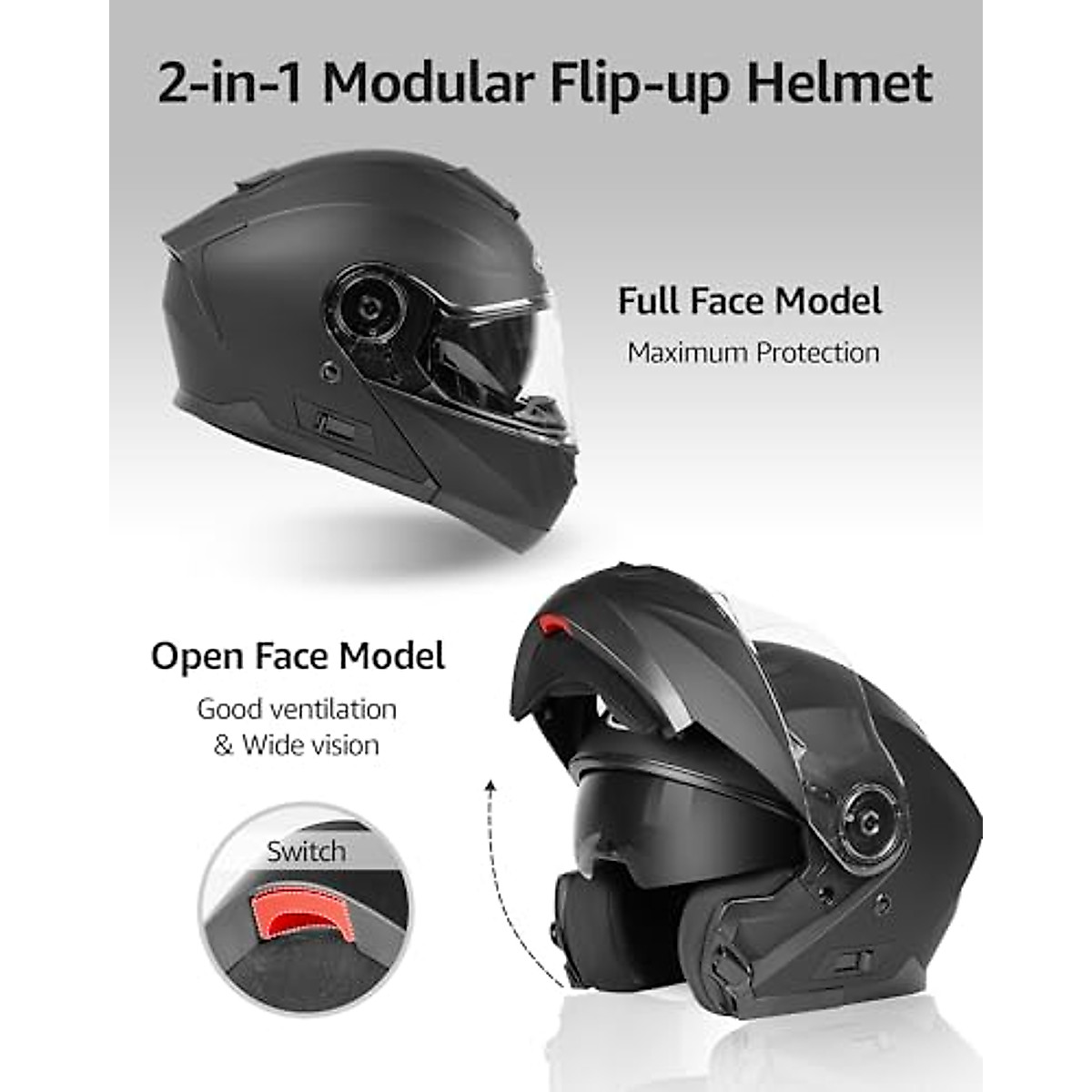 YEMA Modular Motorcycle Helmets, DOT Approved Full Face Motorcycle Helmet with Flip Up Dual Visor, Helmets for Adults Motorcycle Men Women Helmets for Street Scooter ATV E-Bike - YM-926 Black