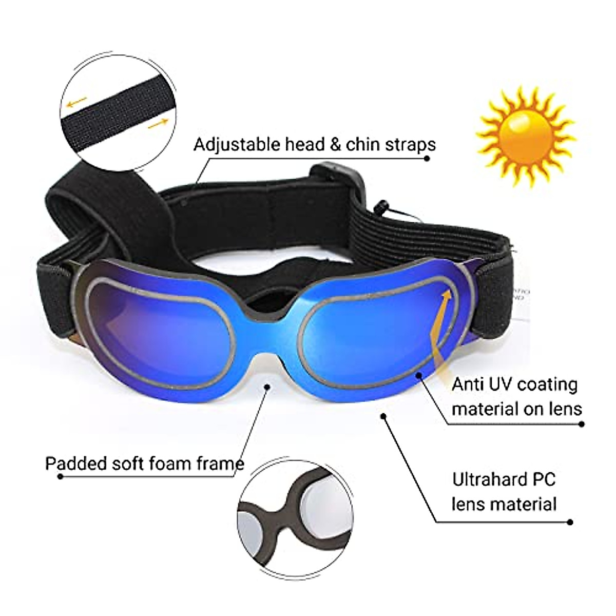 Enjoying Small Dog Sunglasses Dog Goggles Small Breed for UV Protection Snow-Proof Windproof Goggles with Flexible Straps for Puppy Cat - Blue