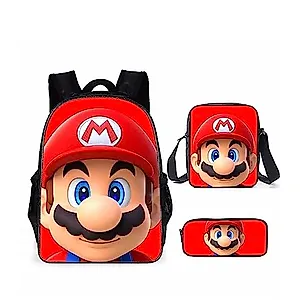 MARALICIA Mario Backpack Set of 3 Lunch Bag, and Pencil Bag Large 16 Inches Anime Cartoon (#17)