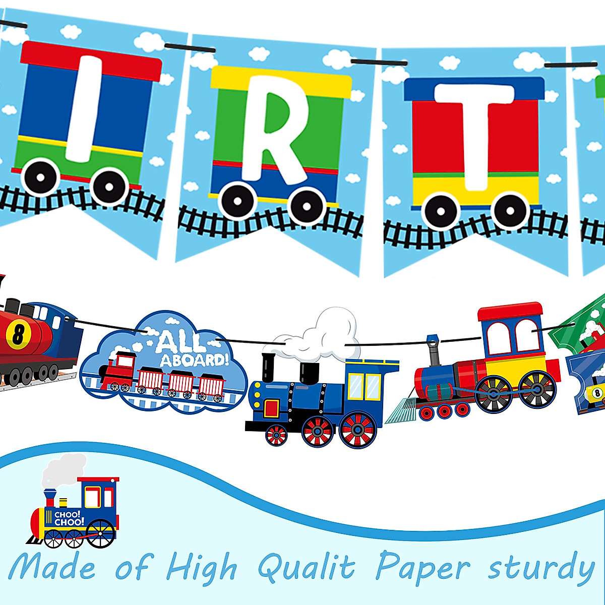 Train Birthday Party Banner Decorations Retro Train Birthday Party Supplies Steam Train Birthday Party Banner Decorations for Train Theme Birthday Party Baby Showers Party Supplies