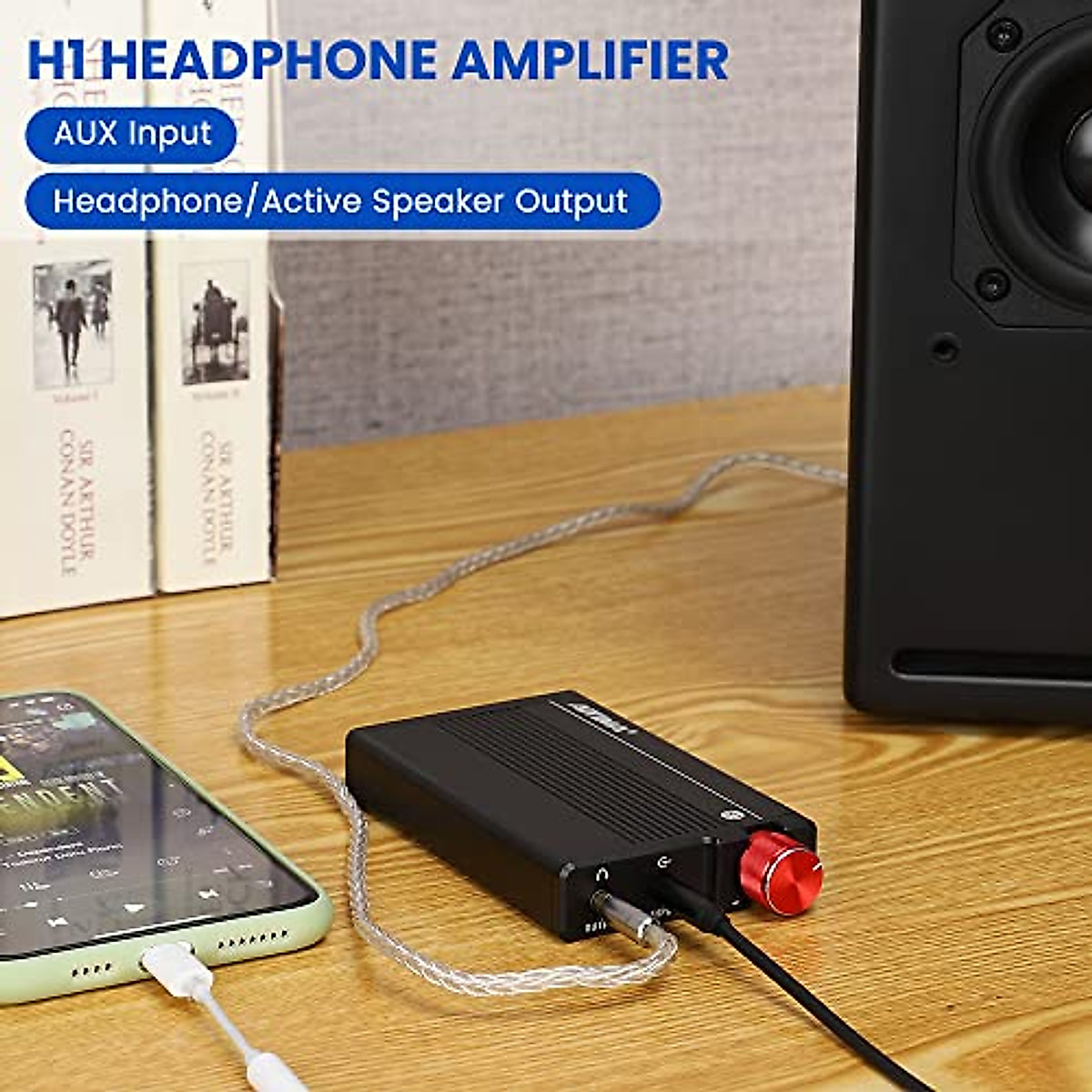 AIYIMA H1 Portable Mini Headphone Amplifier 3.5mm Stereo Audio HiFi Ear Amp Support Impedance 16-300Ω Headset for MP3/MP4 /Phones/Digital Players/Tablets/Computers