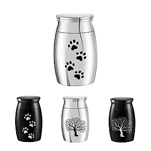 Stainless Steel Cremation Urns, Urns for Human and Pets Ashes, Decorative Urns, Adult Funeral Urns, Small Keepsake, Mini Urns, Paw Print Urn - Silver
