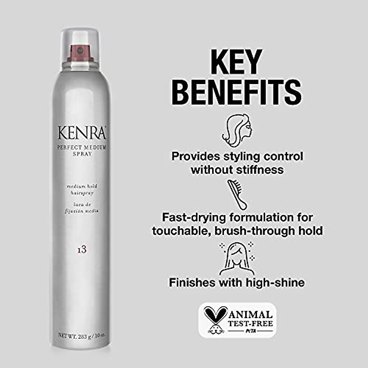 Kenra Perfect Medium Spray 13 80% | Provides Styling Control Without Stiffness | Medium Hold | Fast-Drying Formulation | High Shine Finish | All Hair Types | 10 oz