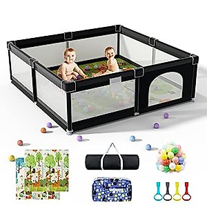 LUTIKIANG Baby Playpen, 79" X 71" Extra Large Playpen, Play Pen for Babies and Toddlers, Indoor Outdoor Kids Play Pen, Sturdy Safety Kid Play Yard, Baby Fence with gate, Play pin for Toddler (Black)