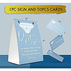 Diaper Raffle Sign,Diaper Raffle Baby Shower Game Kit (1 Standing Sign + 50 Guessing Cards),Blue Diapers Insert Ticket,Baby Showers Decorations,Card for Baby Shower Game to Bring a Pack of Diapers-XN02