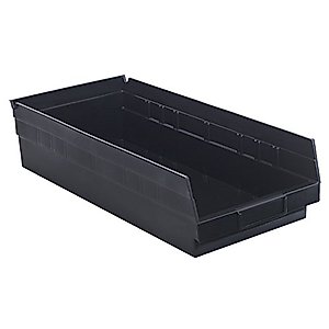 Quantum Storage QSB108BK 10-Pack 4" Hanging Plastic Shelf Bin Storage Containers, 17-7/8" x 8-3/8" x 4", Black