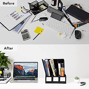 Deli Magazine File Holder, Desk Organizer File Folder for Office Organization and Storage, Sturdy Plastic Binder Organizer, 3 Vertical Compartments, Black