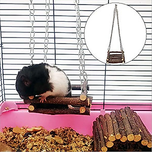 Goick Hamster Hammock-Wooden Hamster Swing Hammock Small Pet Toy Molar Supplies Pet Cage Accessories