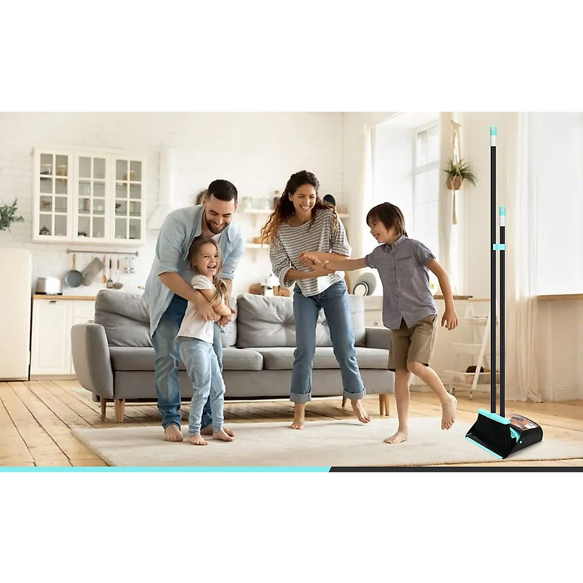 Broom and Dustpan Set for Home,Dust pan with Broom,Standing Dustpan and Broom with Long Handle for Indoor Lobby Office Kitchen Sweeping