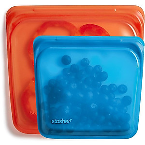 Stasher Silicone Reusable Storage Bag, 2-Pack Sandwich (Citrus+Blueberry) | Food Meal Prep Storage Container | Lunch, Travel, Makeup, Gym Bag | Freezer, Oven, Microwave, Dishwasher Safe, Leakproof