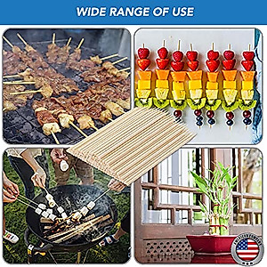 Reusable Natural Bamboo Skewers for BBQ, Kabob, Appetizer, Chocolate Fountain, Crafting, Party - 16 Inch Kebab BBQ Sticks & Skewer Wooden Skewers (100 PCS) - Thick Ideal for Grilling