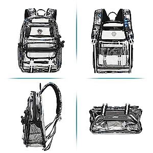 Maod Clear Backpack PVC Clear Bag Stadium Approved Large Boys Backpacks with Free Stickers and A Pendant（Black）