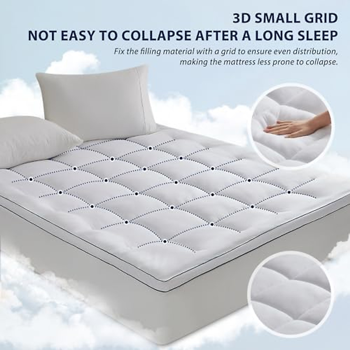 Homemate Mattress Pad Topper Queen - Cooling Pillow Top Quilted Fitted Mattress Pad Cover for Hot Sleepers - Mattress Pad Cover Plush Bed Topper Down Alternative Ultra Soft Mattress Protector for Back