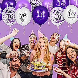 16th Purple Birthday Balloons Decorations, 16PCS Purple White Happy 16th Birthday Confetti Latex Balloons for Girls Boys Happy Birthday Party Wedding Anniversary Indoor Outdoor Party Supplies,12 Inch
