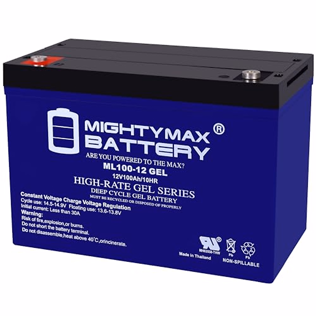 Mighty Max Battery ML100-12GEL - 12 Volt 100 AH, GEL Type, Internal Thread (INT) Terminal, Rechargeable SLA AGM Battery
