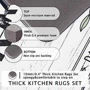 Falflor Farmhouse Anti Fatigue Kitchen Rug and Mats 2 Pieces PVC Leather Heavy Duty Standing Mats for Kitchen Sink Office Standing Desk Rug Wipe Clean