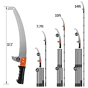 Walensee Pole Saws for Tree Trimming 14 FT Lightweight Manual Stainless Steel Extension High Pole Pruning Pole Saw with Blade for Trimmer Branches Pole Cutter Pole Pruner at Forestry Yard Garden Patio