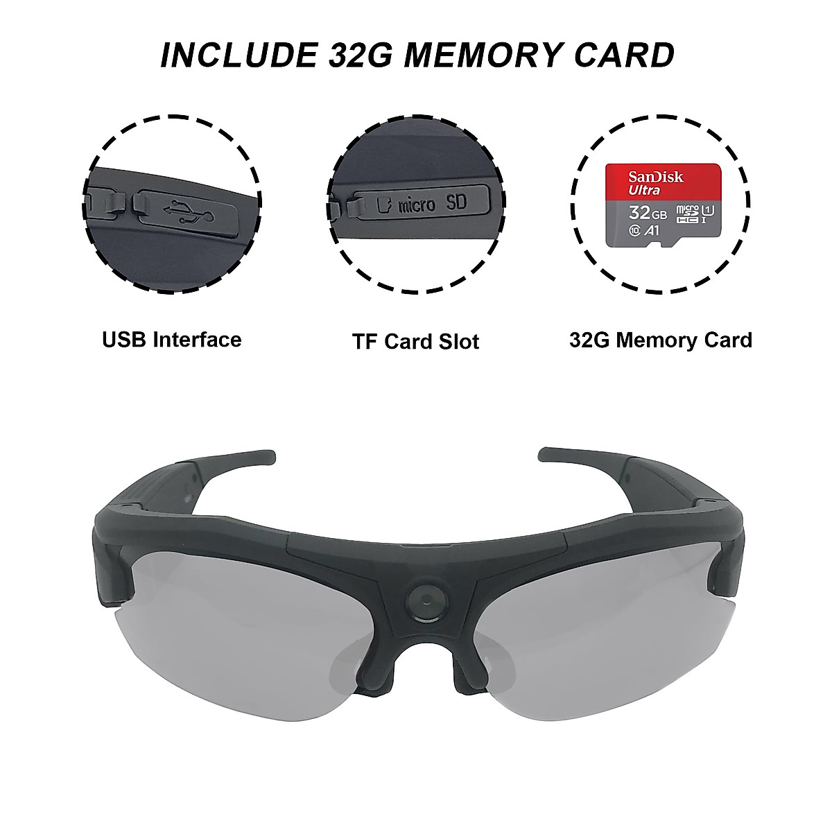 RERBO Camera Sunglasses, WiFi Video Glasses HD 1080P with Polarized UV 400 Lens for Cycling, Camping, Driving,Traveling(Include 32GB Card)
