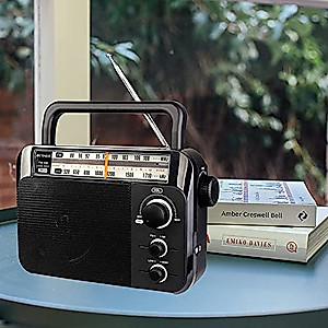 Retekess TR604 AM FM Radio Portable Transistor Analog Radio with 3.5mm Earphone Jack Battery Operated by 3 D Cell Batteries AC Power for Elders (Black)