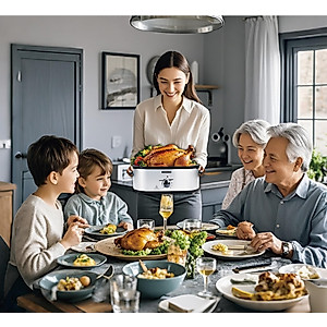 NECERO Roaster Oven,26Qt Electric Roaster Oven with Self-Basting Lid, Removable Pan, Cool-Touch Handles, 1450W Stainless Steel Roaster Oven, Silver