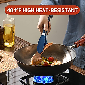 EEKEDO Kitchen Tongs, Stainless Steel Silicone Tongs for Cooking 600ºF High Heat-Resistant BBQ Grilling Locking Tongs, Set of 2-9" and 12" Classic Blue