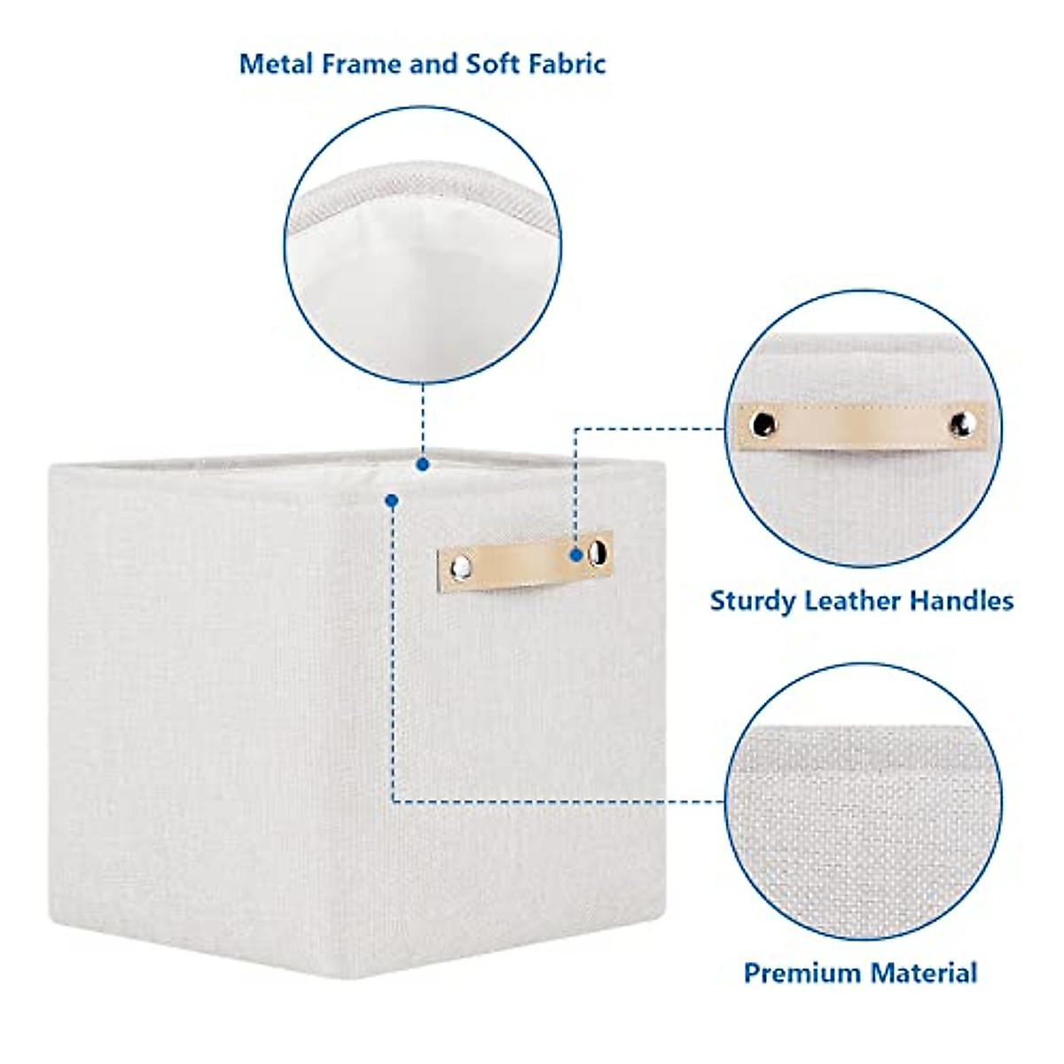 EvanColin Fabric Storage Cubes for Office, Home, Laundry, Square Cube baskets 11x11, Foldable Cube Storage Bins with Leather Handles for Closet, Organizing, Toys(Beige,4-Pack)