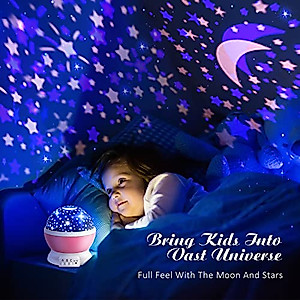 DEVRNEZ Kids Star Night Light Projector 360 Degree Rotating Moon Star Nightlight for 2-12 Year Old Baby Girls&Boys Gifts Night Lights for Nursery Children Room|Party|Birthday Gift Decor Toys (Pink)