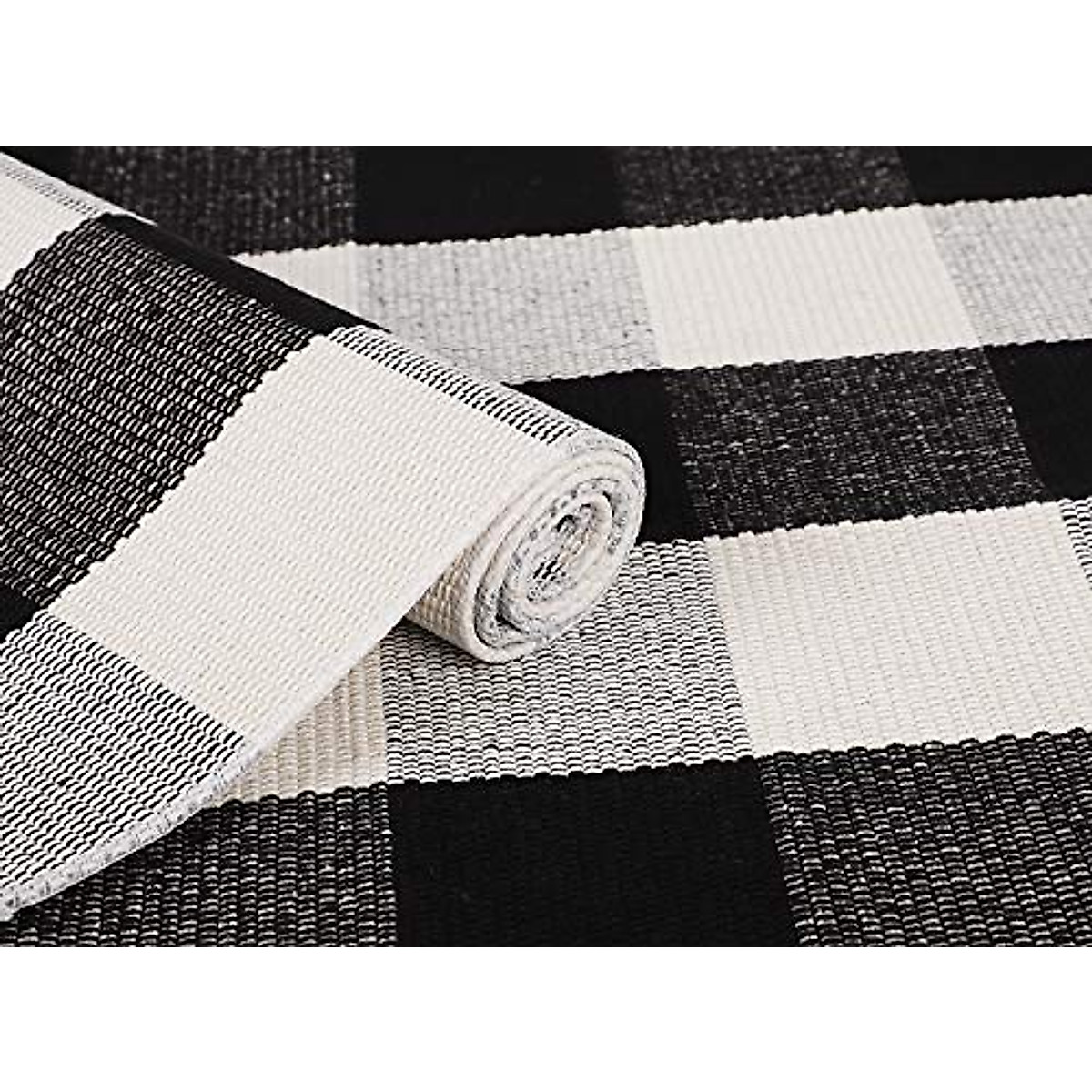 Syntus Buffalo Plaid Rug, 35.4 x 59 inch Doormat Kitchen Rug Black and White Cotton Outdoor Mat for Porch Bathroom Carpet Living Room Throw Area Rug