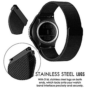20mm Metal Mesh Magnetic Watch Bands Compatible with Samsung Galaxy 5 Pro 4 Classic Active 2 46mm 45mm 44mm 42mm 40mm Watch, Quick Release Replacement Strap for Samsung Watch 3 41mm Black