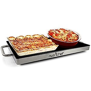 NutriChef Electric Hot Plate Tray Dish Warmer with Black Glass Top-Ideal for Home, Buffet, Parties,Kitchen & Restaurant Use-Portable and Perfect for Table or Countertop-Dimensions: 14.5'' L x 8.6'' W.
