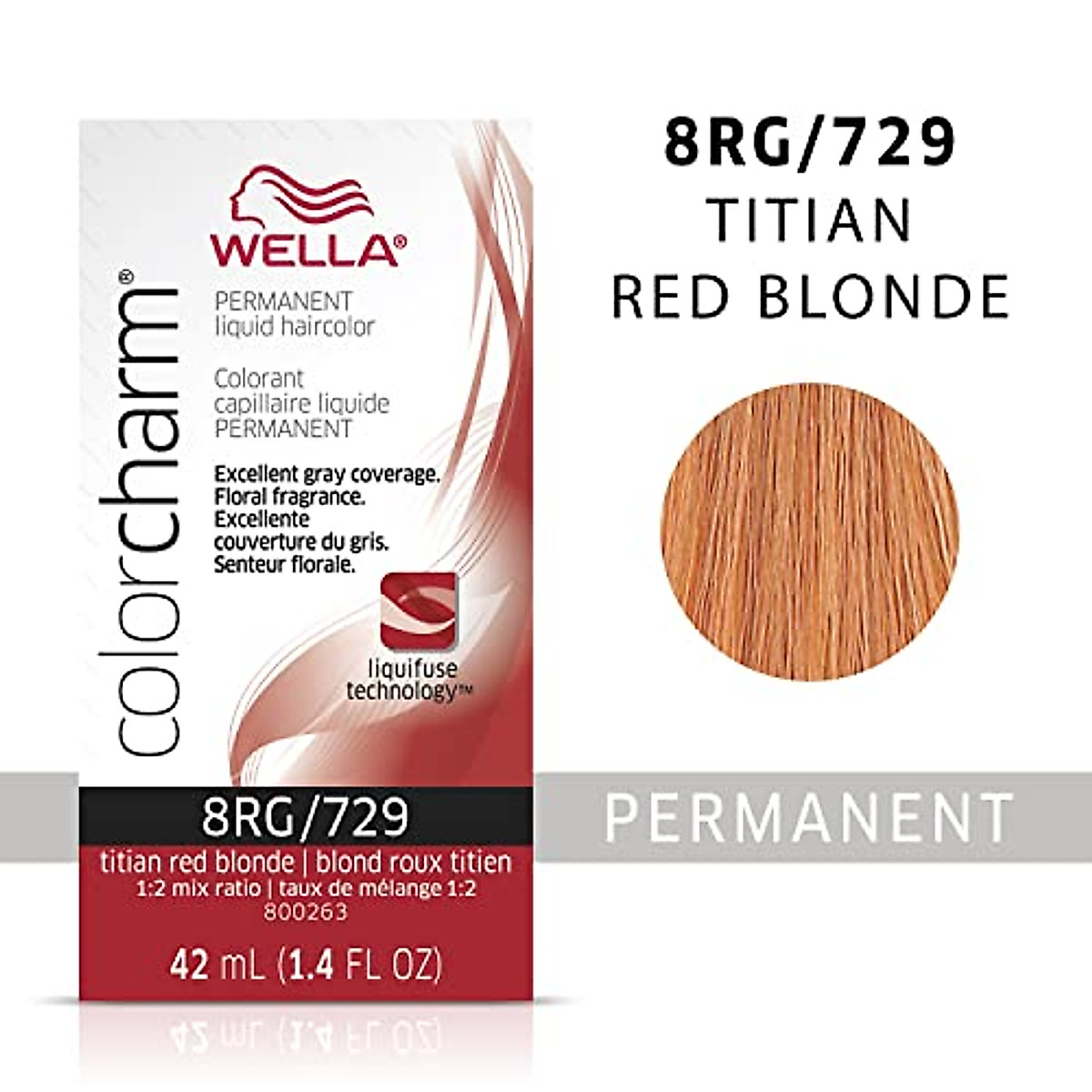 WELLA Color Charm Permanent Liquid Hair Color for Gray Coverage, 8RG Titan Red Blonde