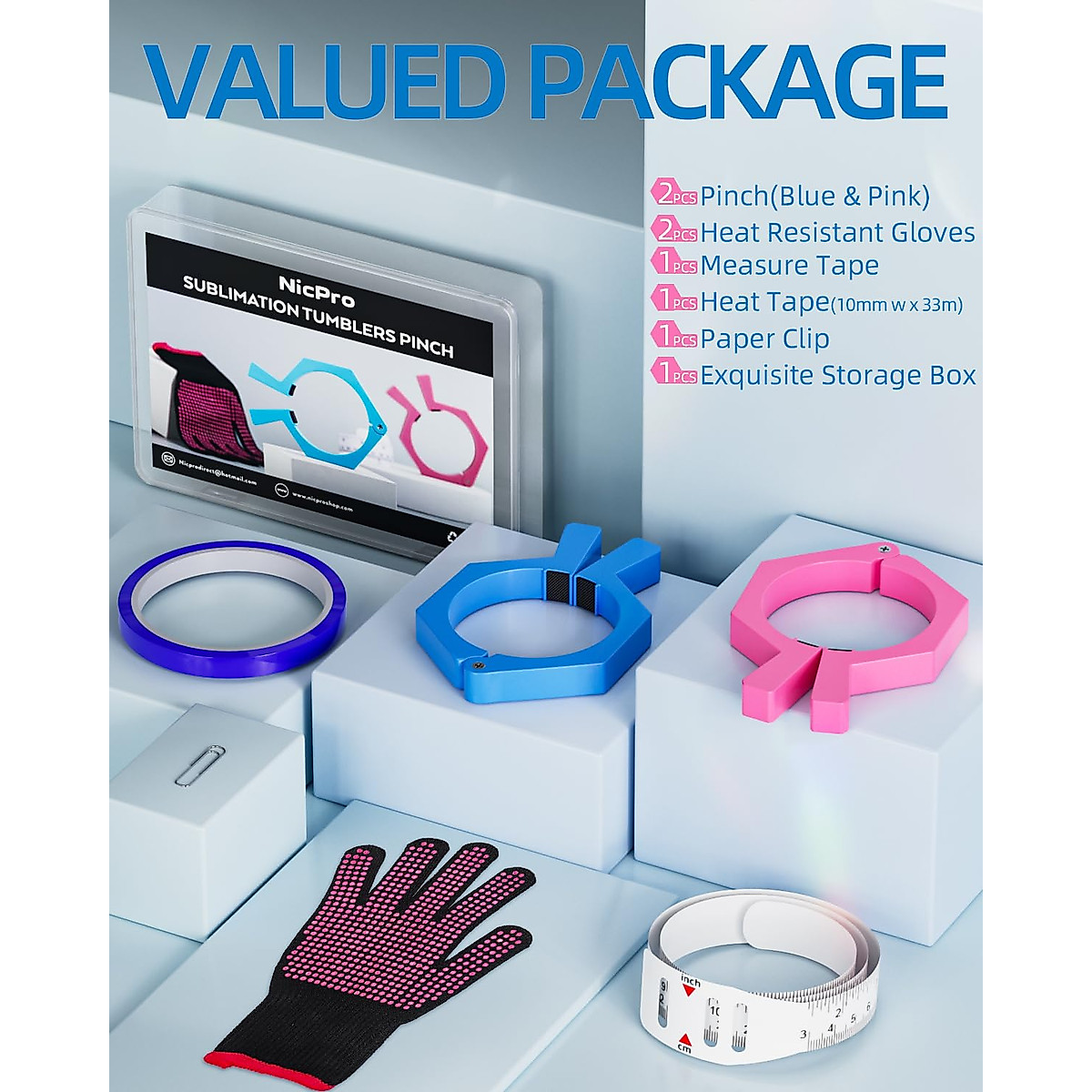 Nicpro Sublimation Tumblers Pinch Tool Set in Case, Sublimation Starter Kit with Tape&Glove, Perfect Sublimation Supplies Clamp for Pinch Tumbler 20oz