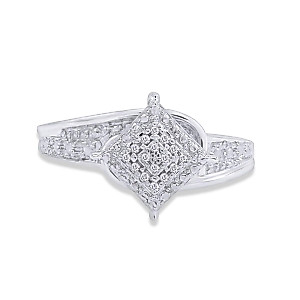Jewel Zone US White Natural Diamond Cluster Ring in 14k White Gold Over Sterling Silver