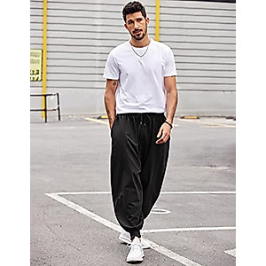 COOFANDY Men Linen Baggy Harem Pant Hippie Pants Yoga Casual Drop Crotch Trouser Black