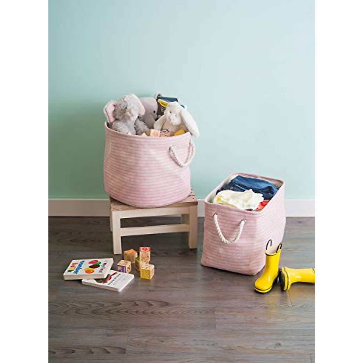 DII Polyester Container with Handles, Keeping Score Storage Bin, Medium Round, Pink Sorbet