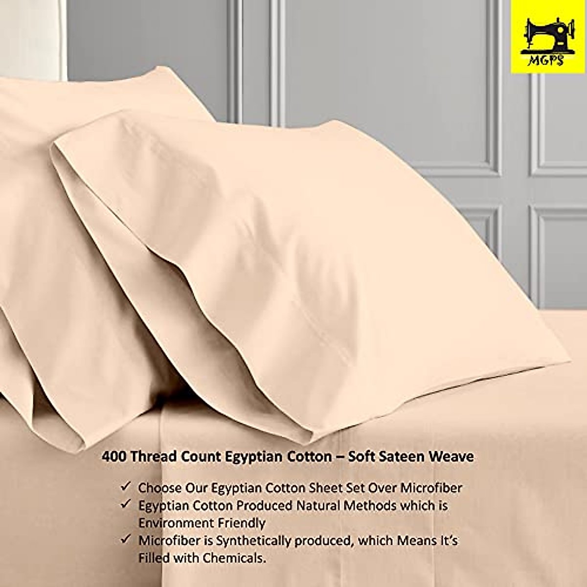 Split Queen Sheets Sets for Adjustable Bed, Soft Sateen Weave, 400-Thread-Count 100% Egyptian Cotton 5PC Set with 2 Fitted Sheets, Split-Queen Sheet Set 12-Inch Deep Pockets, 400-TC - |Peach Solid|
