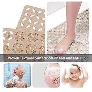 Bathtub Mat Non-Slip Rubber Shower Mat with Drain Holes Suction Cups, Quick Drain Easy Cleaning, Bath Mat for Shower Tub & Shower Stall & Bathroom, Machine Washable (15.74"×27.55", Gray-2)