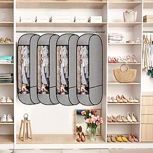 Garment Bags for Hanging Clothes,Chakera Large Breathable Garment Bag for Closet Storage with 10”Gusseted,Clear Clothing Storage Garment Cover for Dress Sweater with Double Zipper,Grey