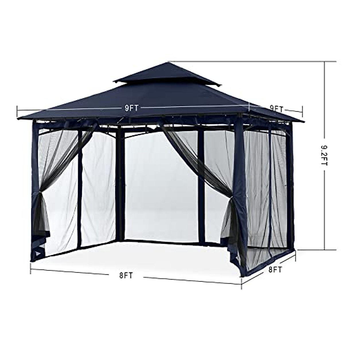 MASTERCANOPY Outdoor Garden Gazebo for Patios with Stable Steel Frame and Netting Walls (8x8,Navy Blue)