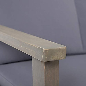 Christopher Knight Home Carlos Outdoor Acacia Wood Club Chairs with Cushions (Set of 2), Gray Finish, Dark Gray