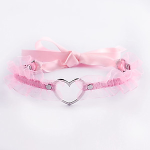 MILAKOO Pink Wedding Lace Heart Floral Choker Necklaces Adjustable&Strecth Lace Bracelet for Bridal